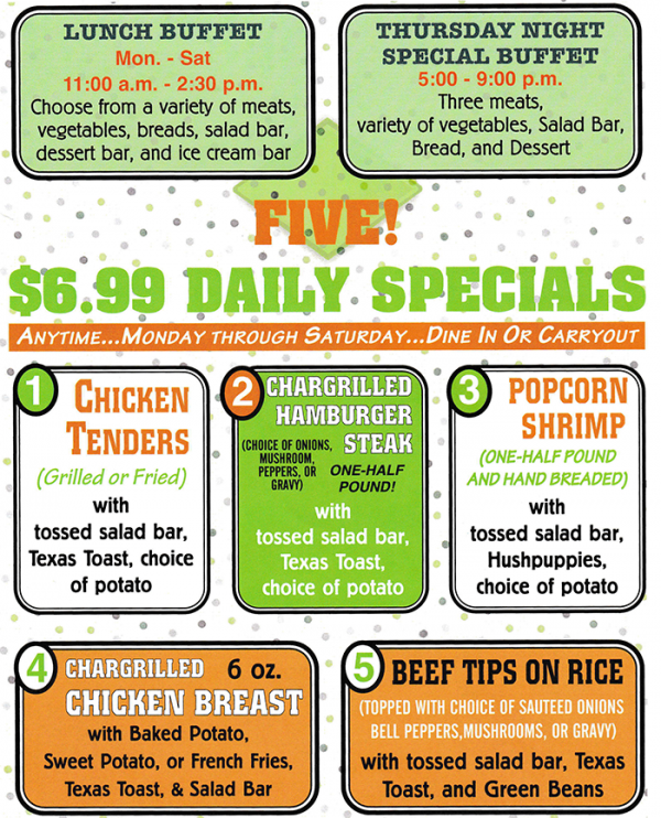 Specials - Hawkinsville Steak House